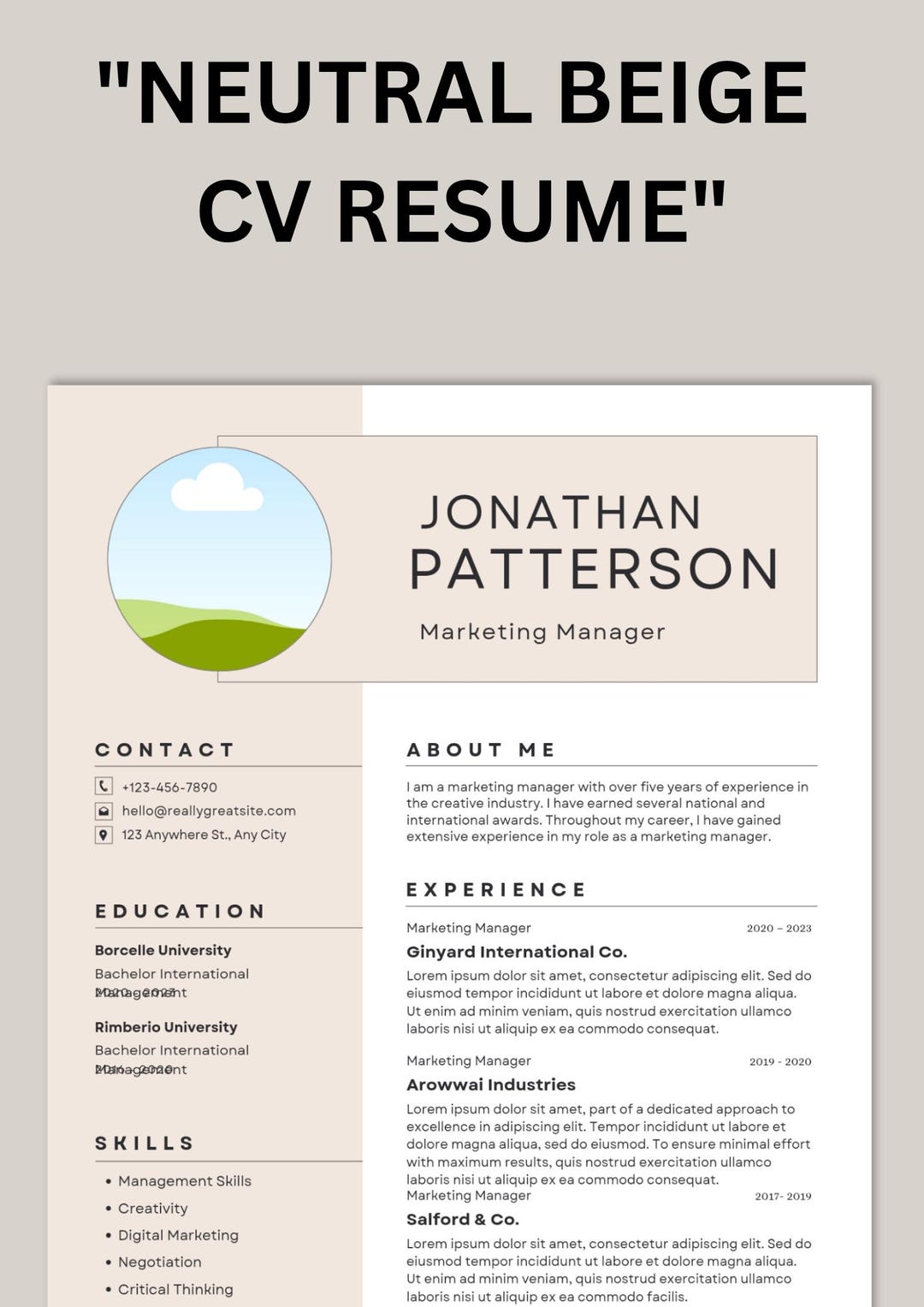 Professional Resume Template | Modern CV Design | Creative Marketing ...