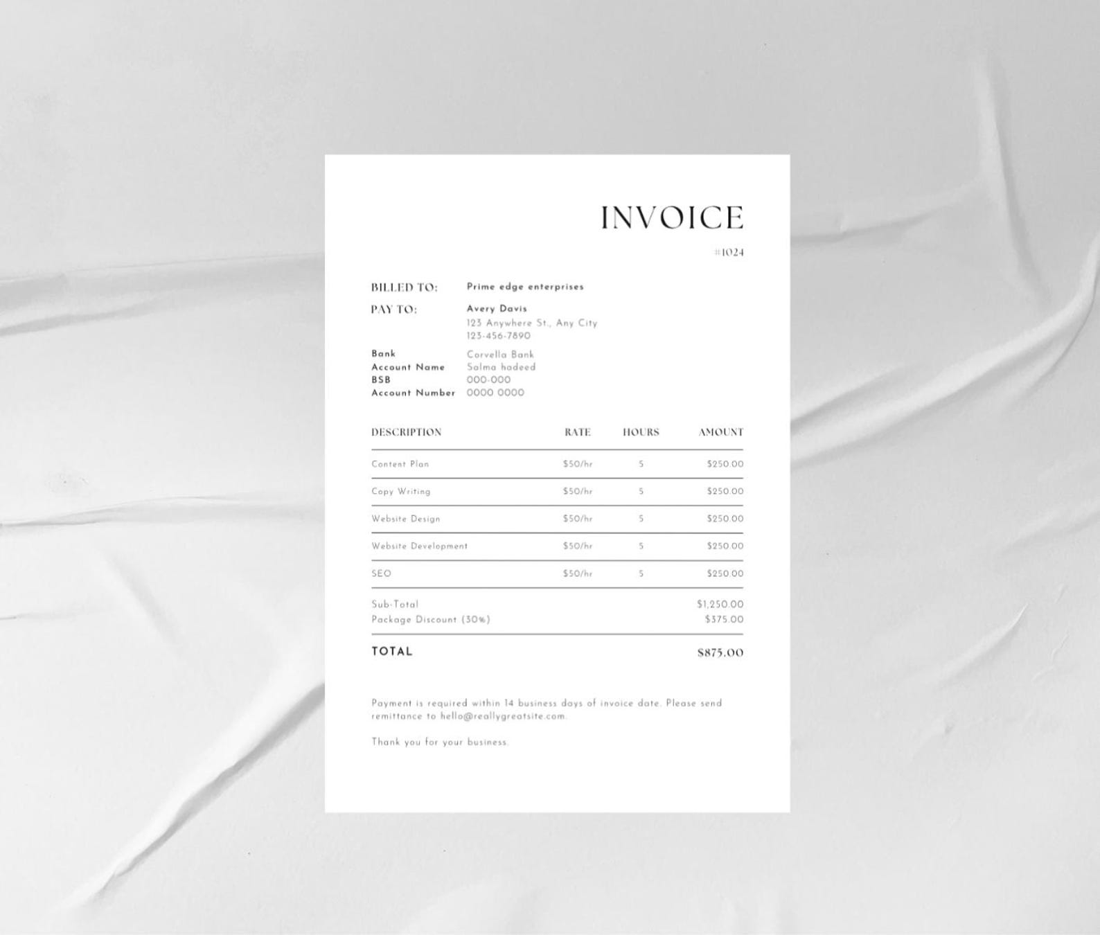 Editable Hourly Invoice Template: Canva Business Billing Sheet - Etsy