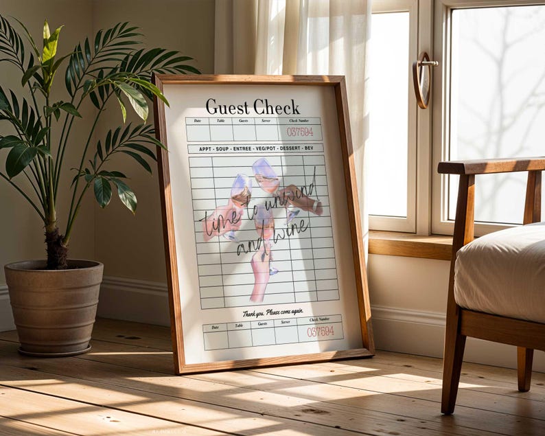 Time to Unwind and Wine Guest Check Print, Light Blue Bar Cart Decor ...