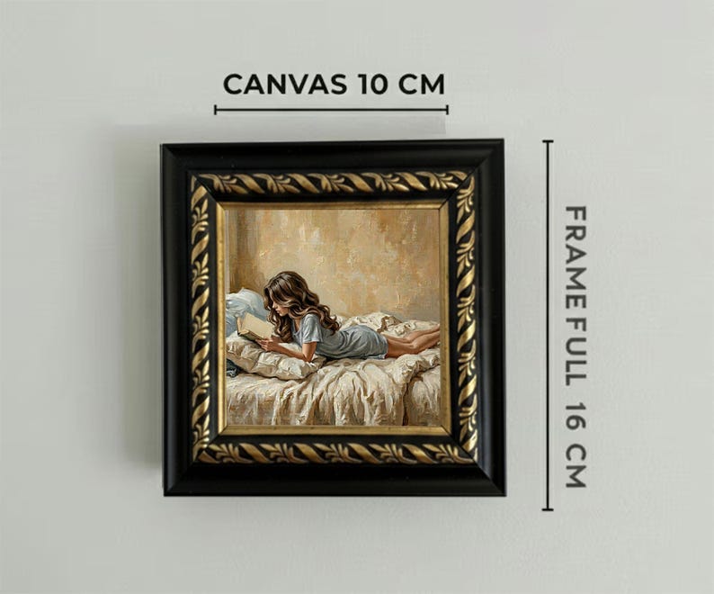 Reading in Bed Oil Painting Mini Framed Canvas Wall Art - Etsy