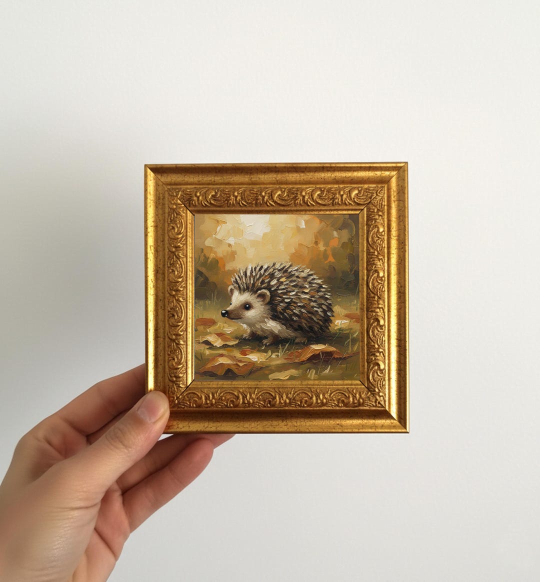 Original Hedgehog Oil Painting, Small Animal Wall Art, 4x4 / 5x5 Inch ...
