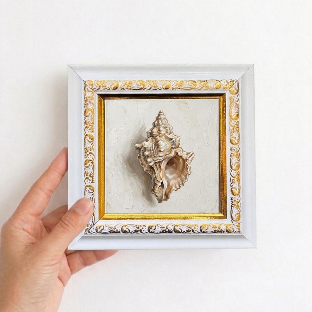 Seashell Oil Painting Mini Framed Canvas Wall Art - Etsy