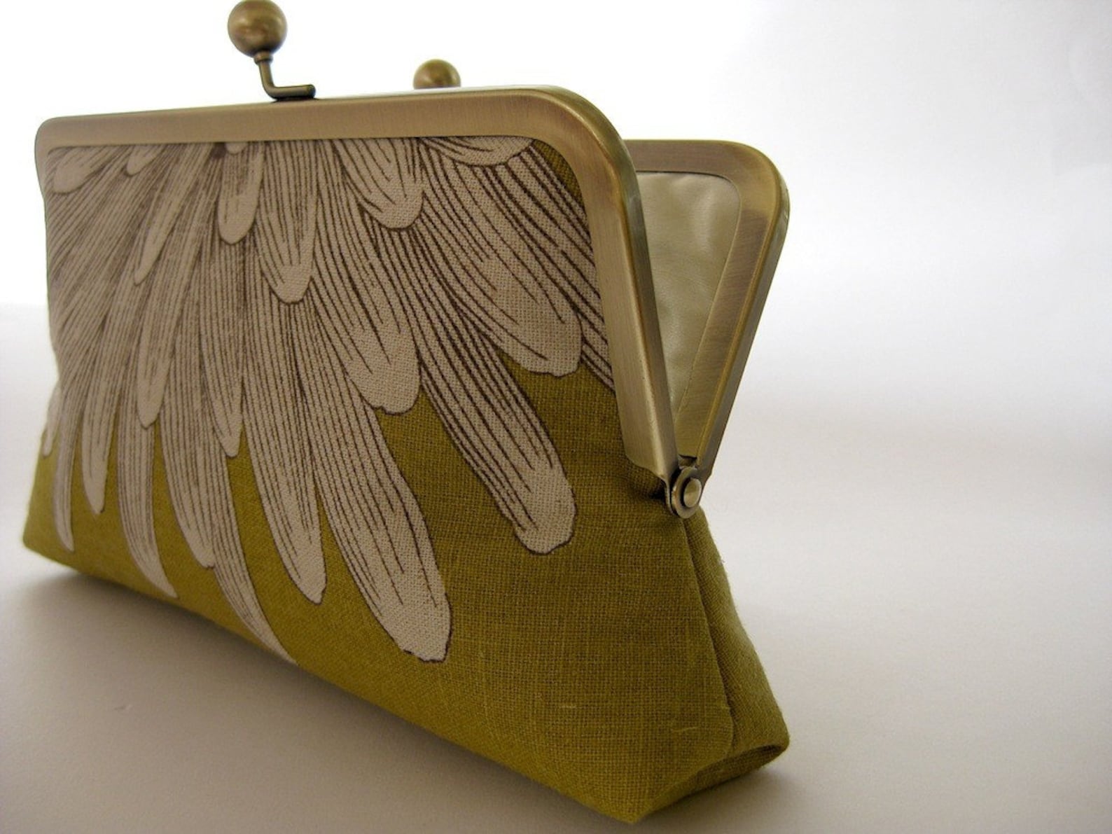 Chartreuse Handmade Clutch Bag, Chrysanthemum Petals Silk Lined Purse ...