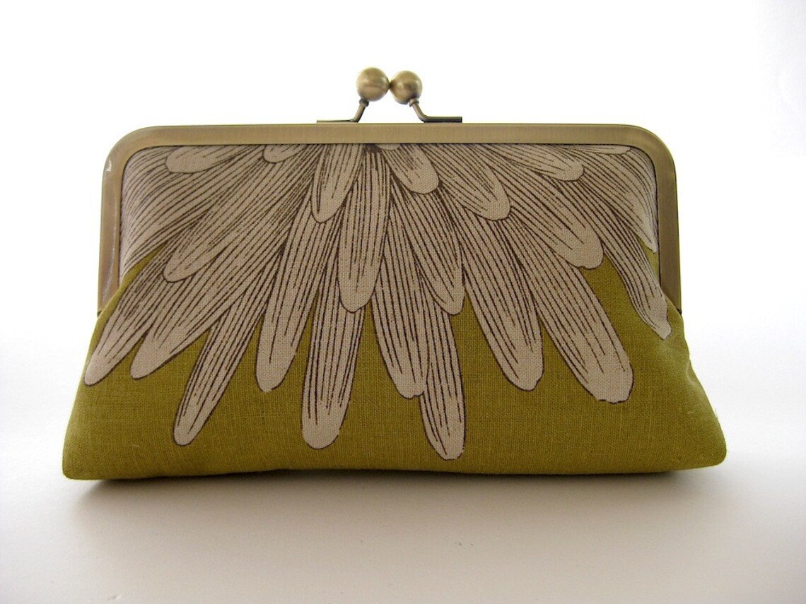 Chartreuse Handmade Clutch Bag, Chrysanthemum Petals Silk Lined Purse ...