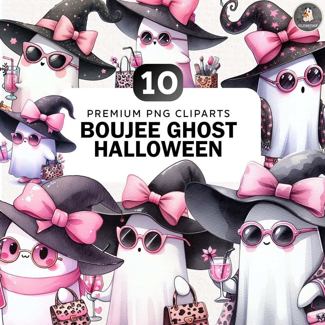 10+ Watercolor Boujee Ghost Clipart Bundle, Boujee Ghost Png, Spooky ...