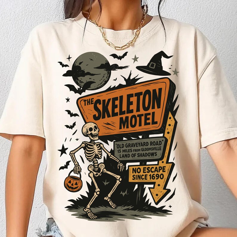 The Skeleton Motel PNG, Retro Haunted Halloween Motel, Spooky Ghostcore ...