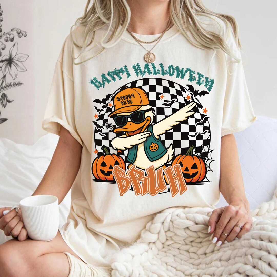 Happy Halloween Bruh PNG, Funny Goose Sublimation, Checkered Halloween ...