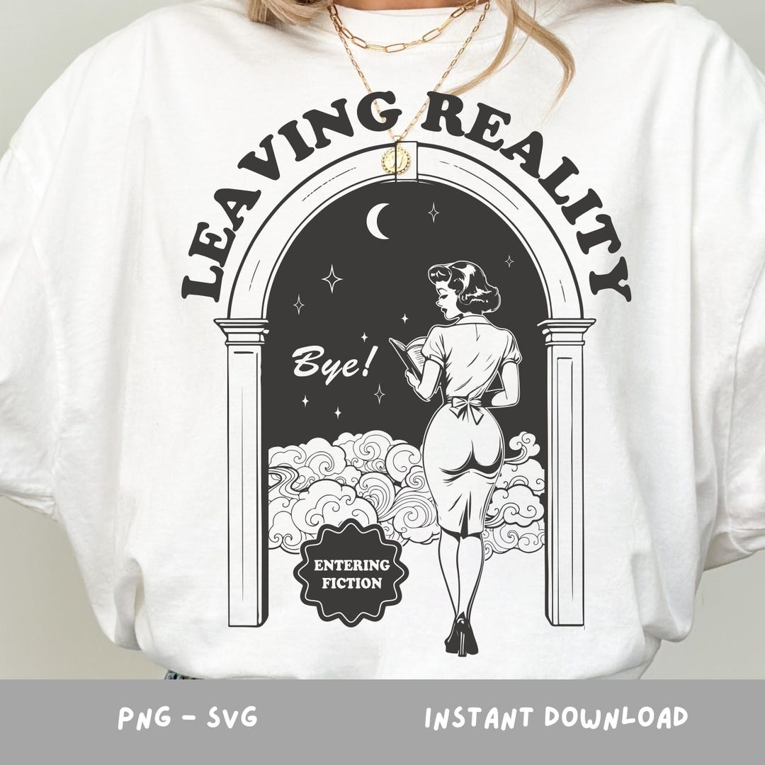 Leaving Reality Entering Fiction PNG, Trendy Vintage Bookish Art, Dark ...