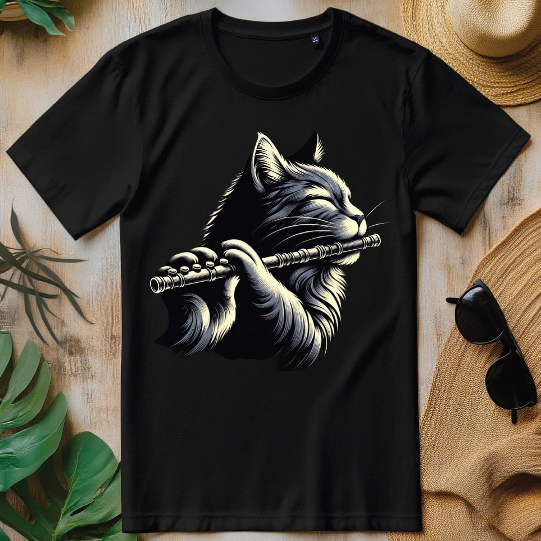 Cat Playing Flute Musician Cats Lover PNG, Cute Cat Music T-shirt ...
