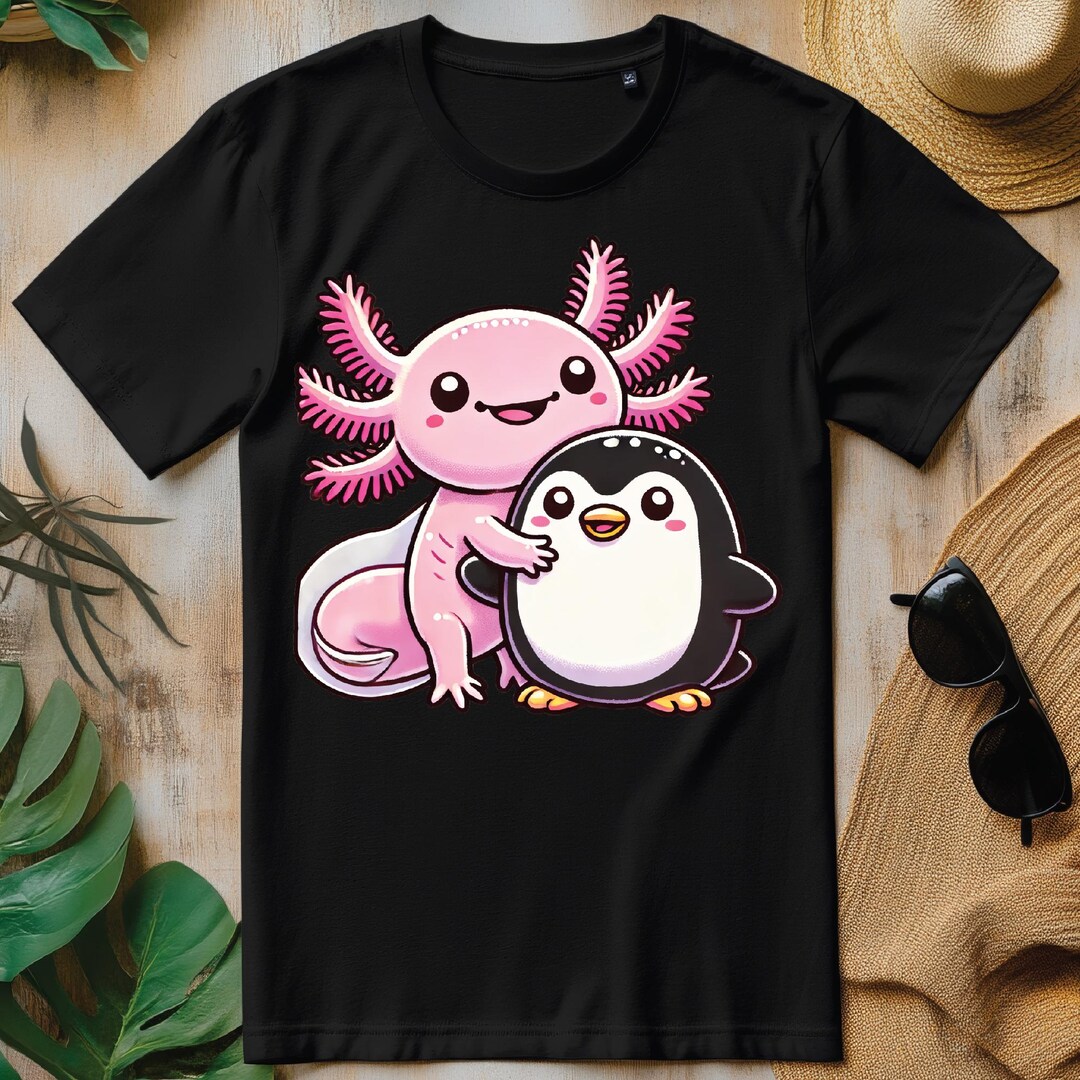 Cute Axolotl Hugging Penguin PNG, Kawaii Animal T-shirt Design - Etsy