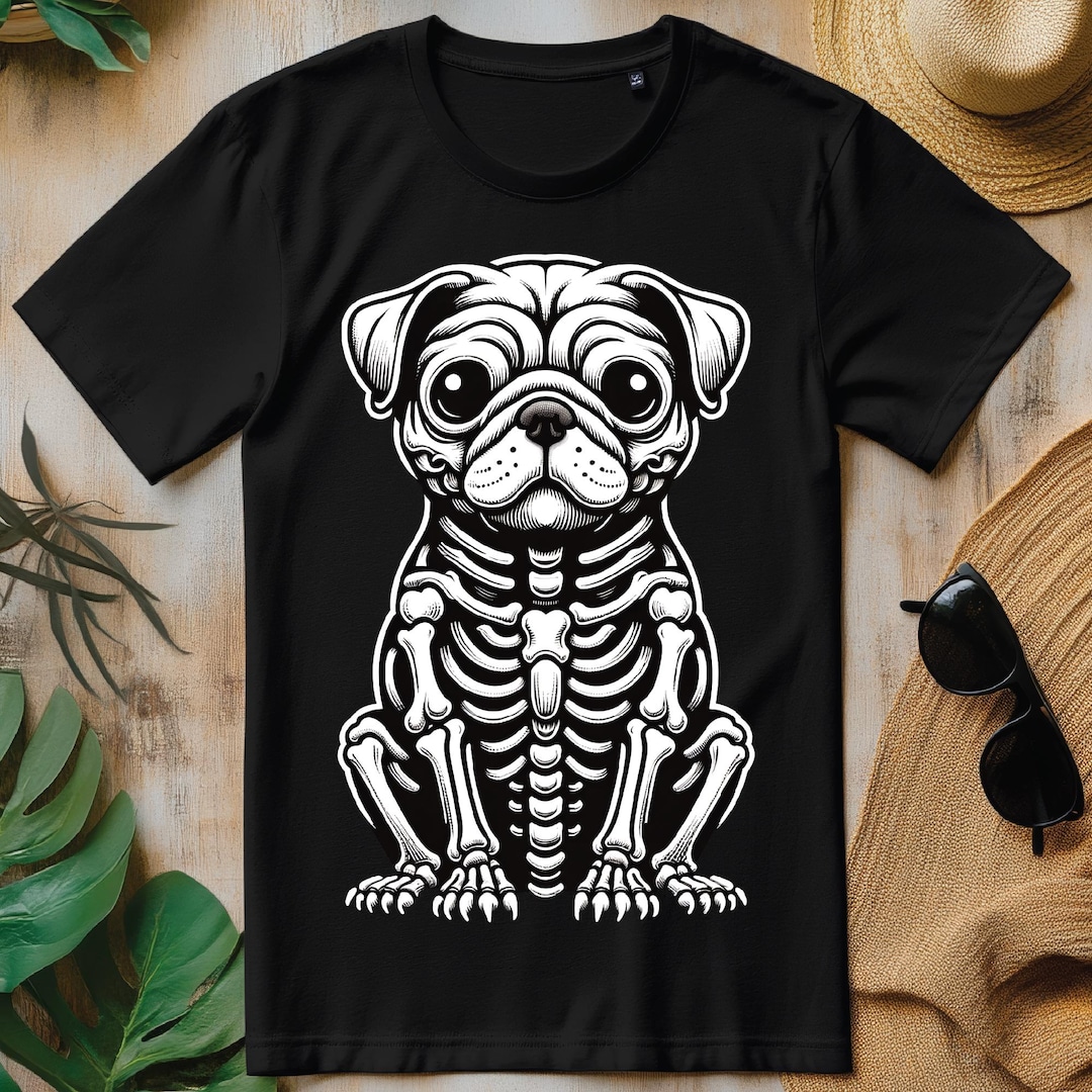 Dog Pug Skeleton Halloween PNG, Cute Pug Lover T-shirt Design - Etsy