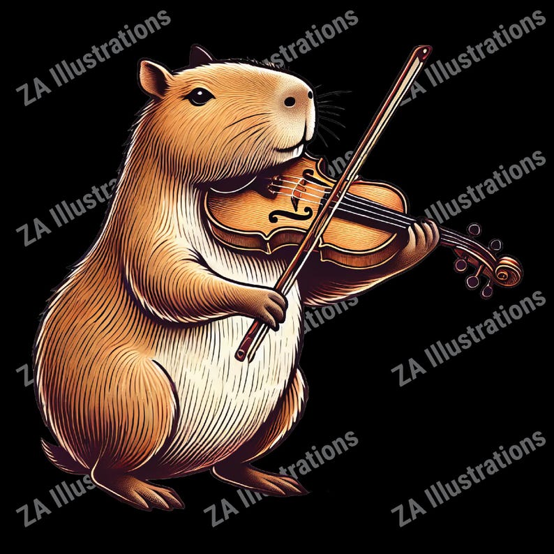 Cute Capybara Playing Violin Capybaras Musician Music PNG, Funny Animal ...