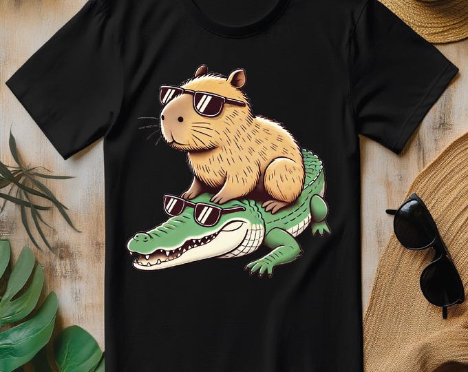 Cool Capybara PNG Clipart, Funny Capybara Riding Crocodile Illustration ...