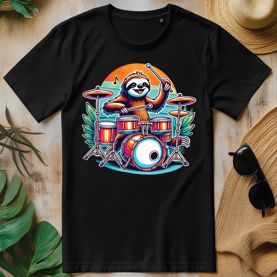Cute Sloth Playing Drums PNG, Sloths Drummer Music T-shirt Design - Etsy