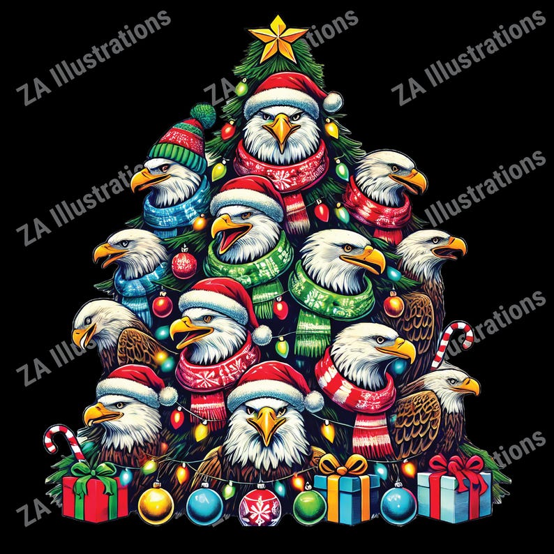 Eagle Bird Christmas Tree Funny Eagle Xmas PNG, Animal T-shirt Design ...