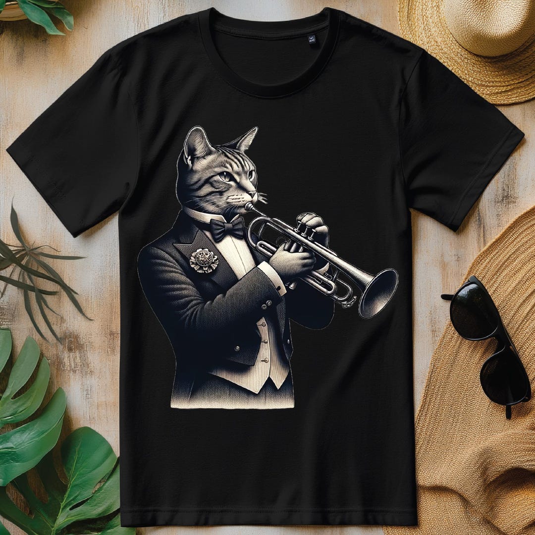Cute Cat Playing Trumpet Musician Music PNG, Funny Cat T-shirt Design ...