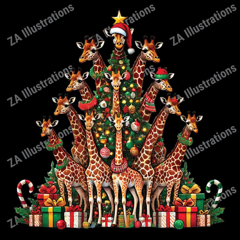 Giraffe Christmas Tree PNG, Funny Giraffe Xmas T-shirt Design - Etsy