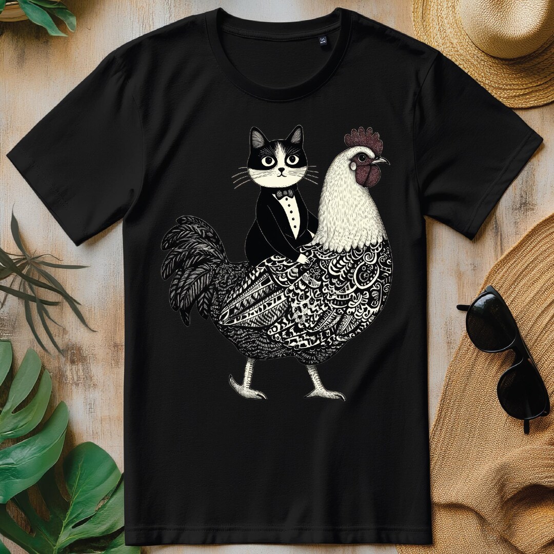 Funny Tuxedo Cat Riding Chicken PNG, Cat Lover T-shirt Design - Etsy