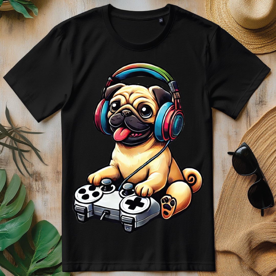Dog Pug Funny Video Games Gamer PNG, Cute Gaming Pug T-shirt Design - Etsy