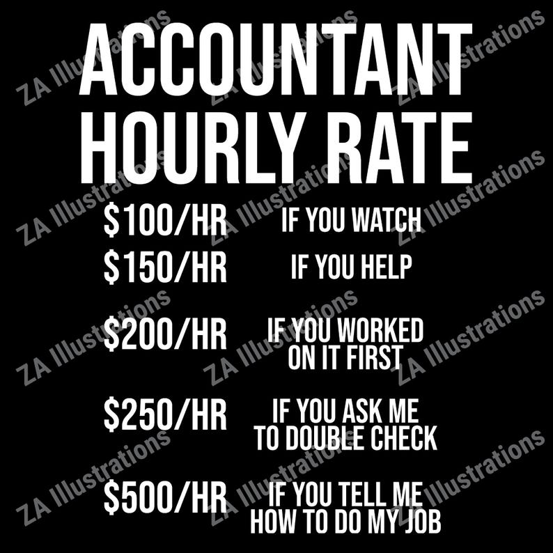 Funny Accountant Hourly Rate PNG, Accounting CPA Humor T-shirt Design ...
