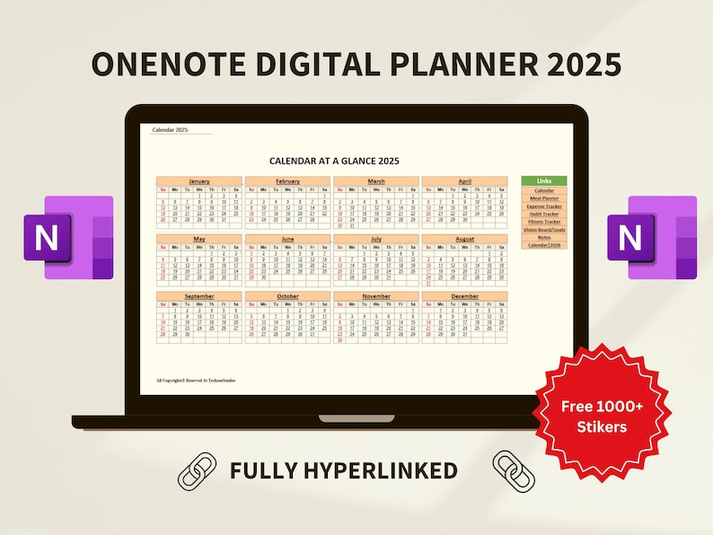 Onenote Planner, Onenote Digital Planner 2025 2026, Daily Weekly ...
