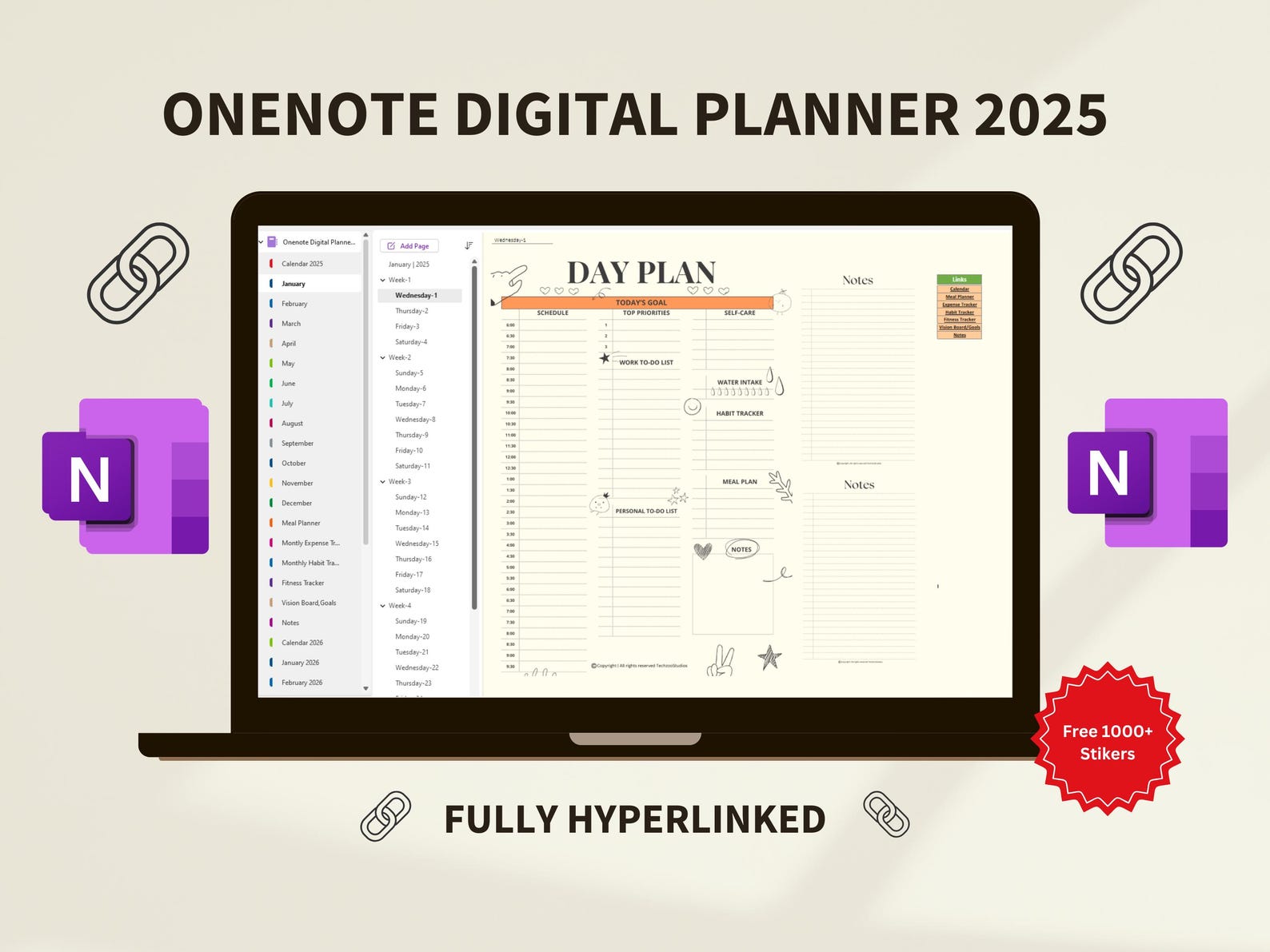 Agenda OneNote, agenda numérique OneNote 2025 2026, agenda hebdomadaire ...