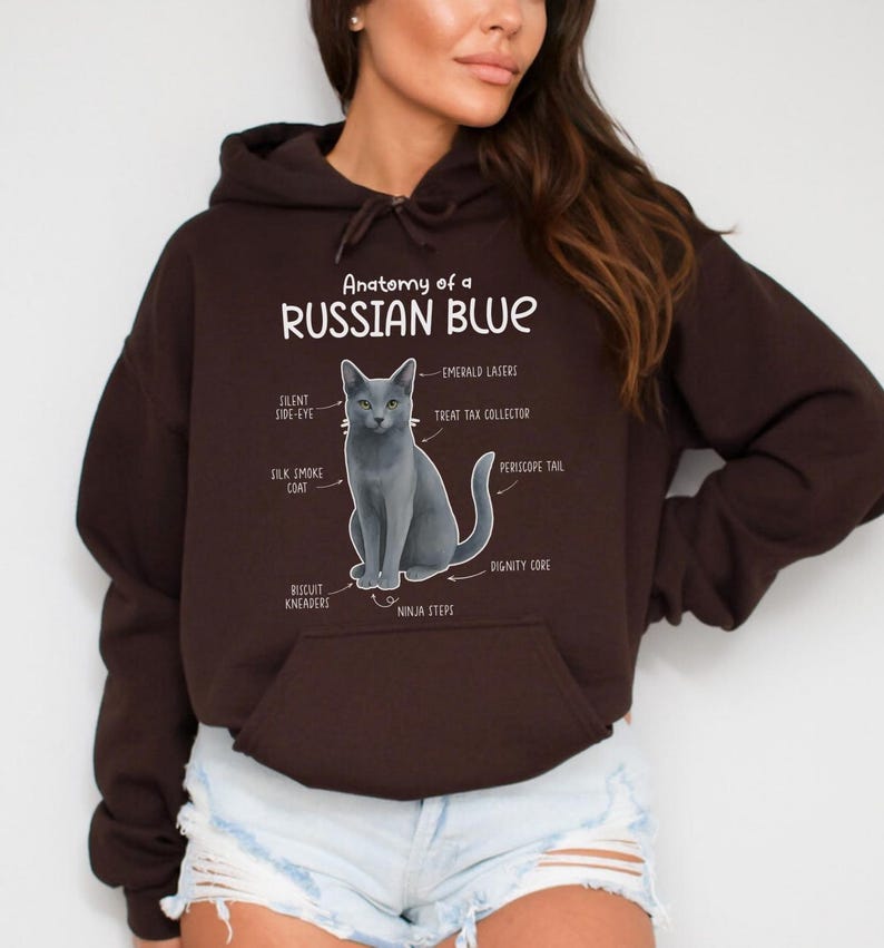 Anatomy of Russian Blue Cats Hoodie, Cat Lover Gift, Cat Mom Shirt, Pet ...