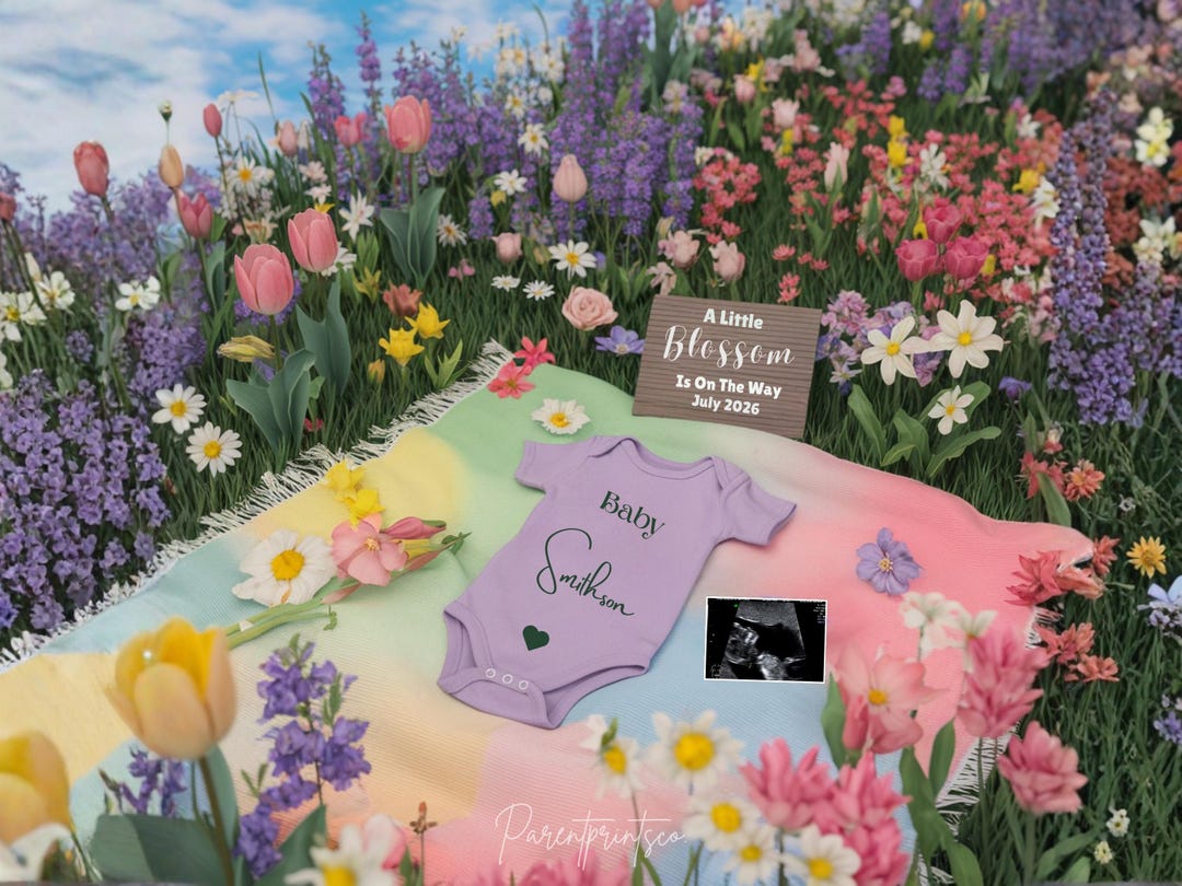 Spring Baby Announcement Template Blooming Flowers Editable With Canva ...