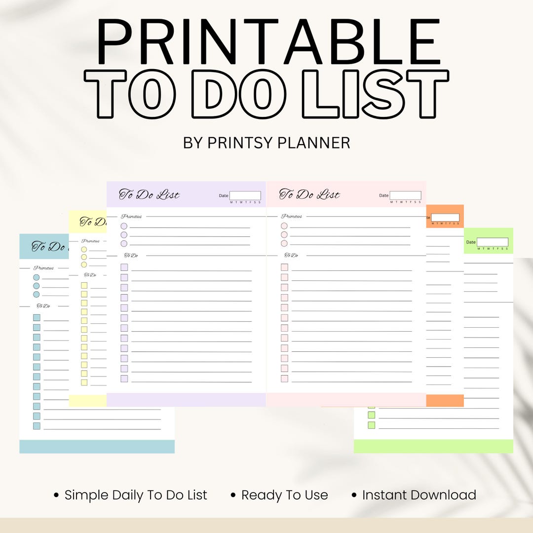 Printable to Do List, Daily to Do, Weekly to Do, to Do Checklist, Daily ...