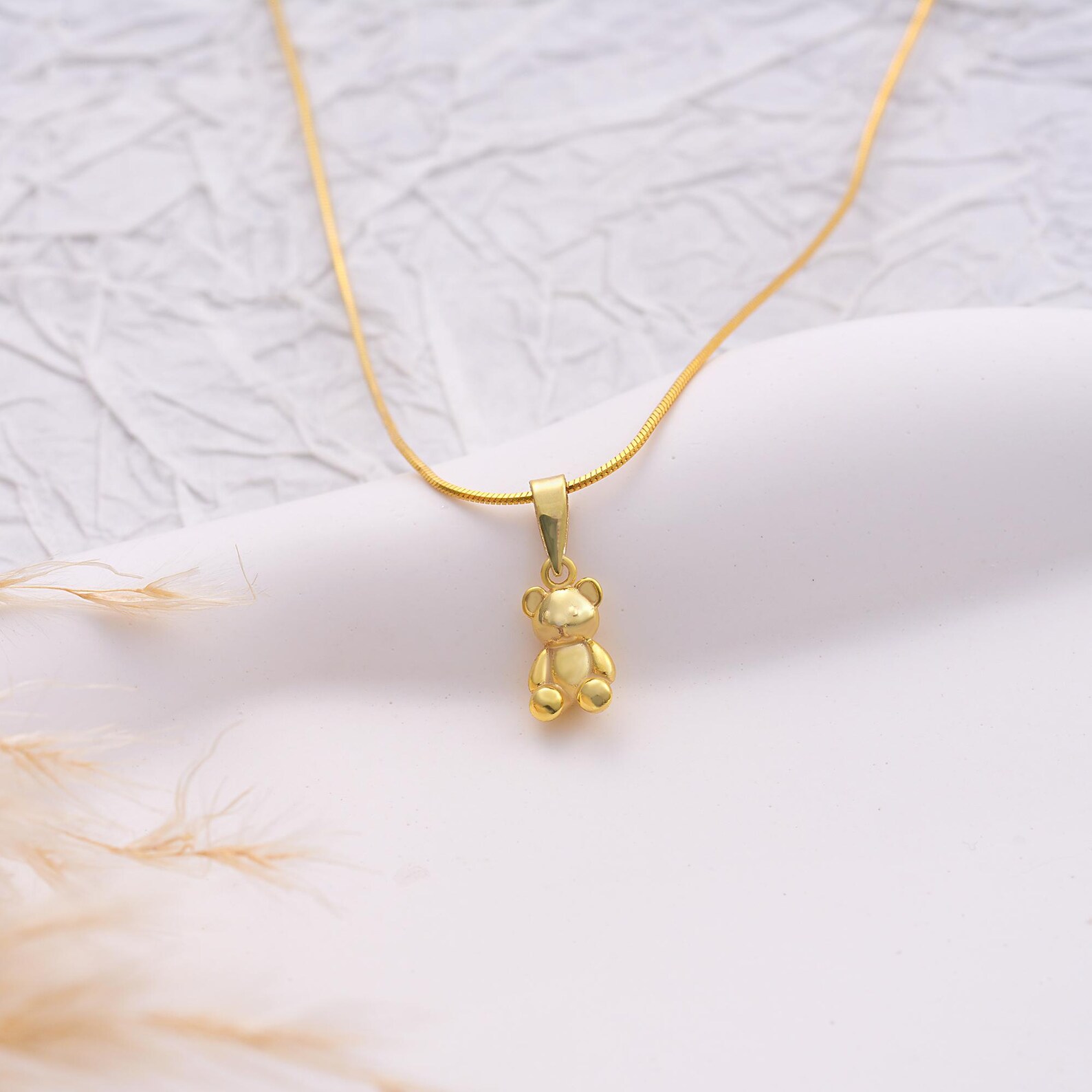 14k Gold Teddy Bear Necklace: Minimalist Animal Pendant - Etsy