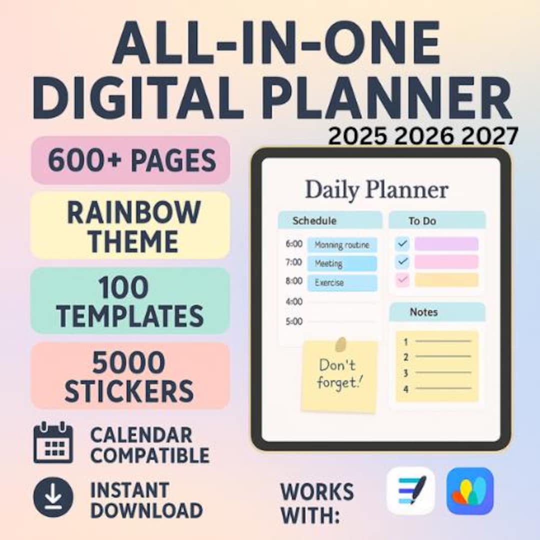 All-in-one Digital Planner 2025, 2026, 2027 | Goodnotes, Notability ...