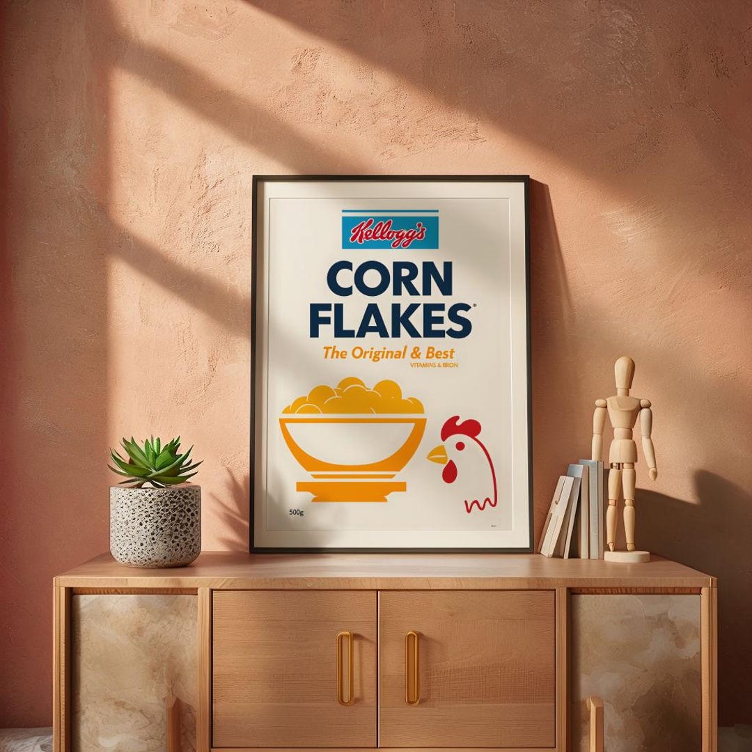 Retro Corn Flakes Poster, Vintage Kitchen Decor, Foodie Art Print ...