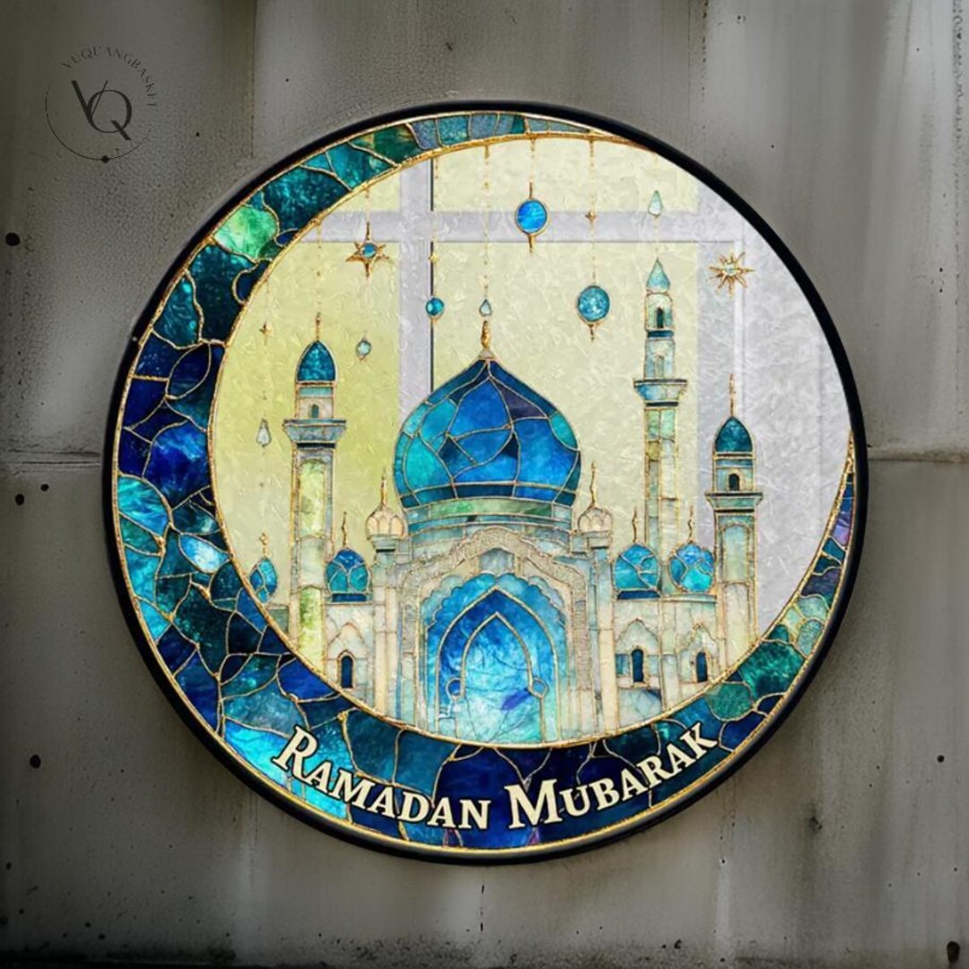 Ramadan Mubarak Acrylic Suncatcher - Faux Stained Glass Islamic Decor ...