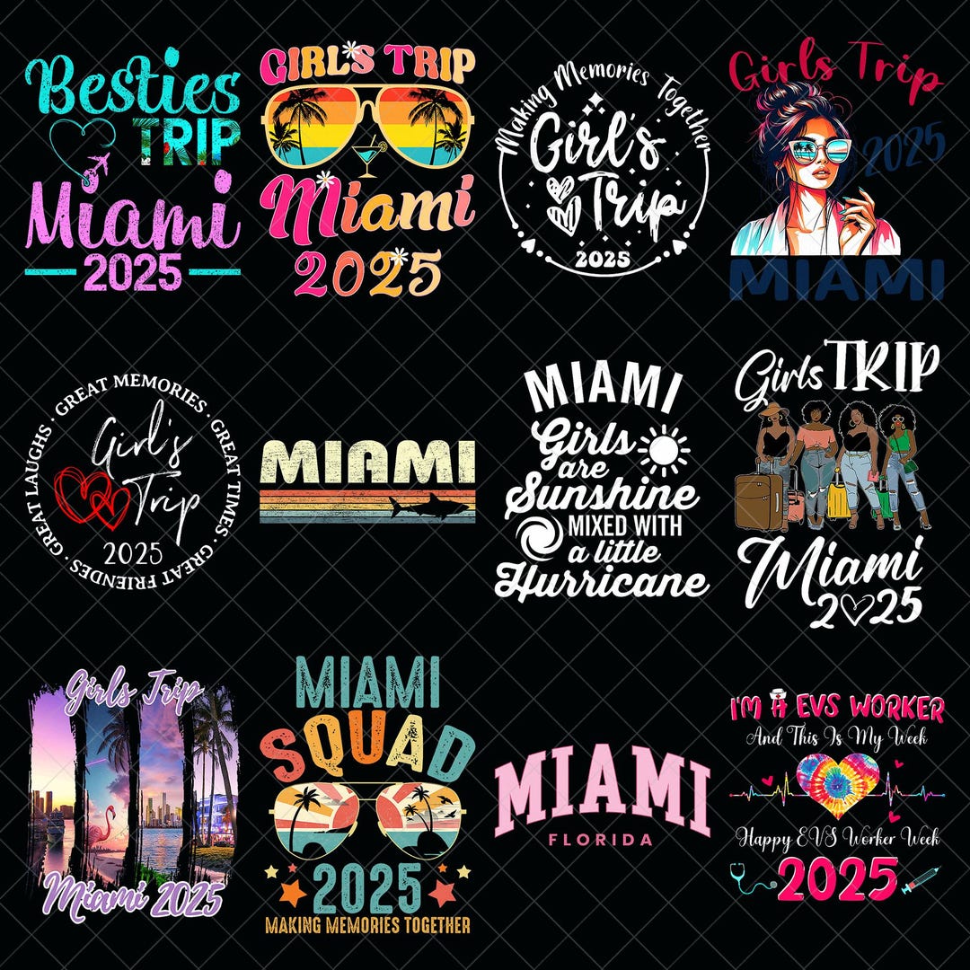 Girls Trip Miami 2025 PNG Bundle, Beach Party Travel Squad Sublimation ...