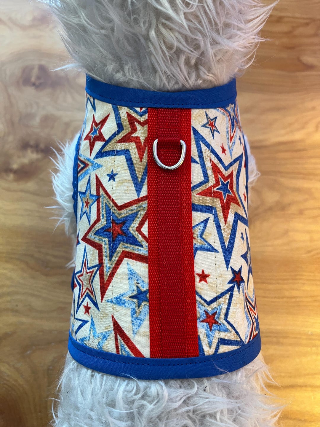 Red White and Blue Star Burst Print Small Dog Harness, Made in USA, Dog Harnesses, Pet Clothing ...