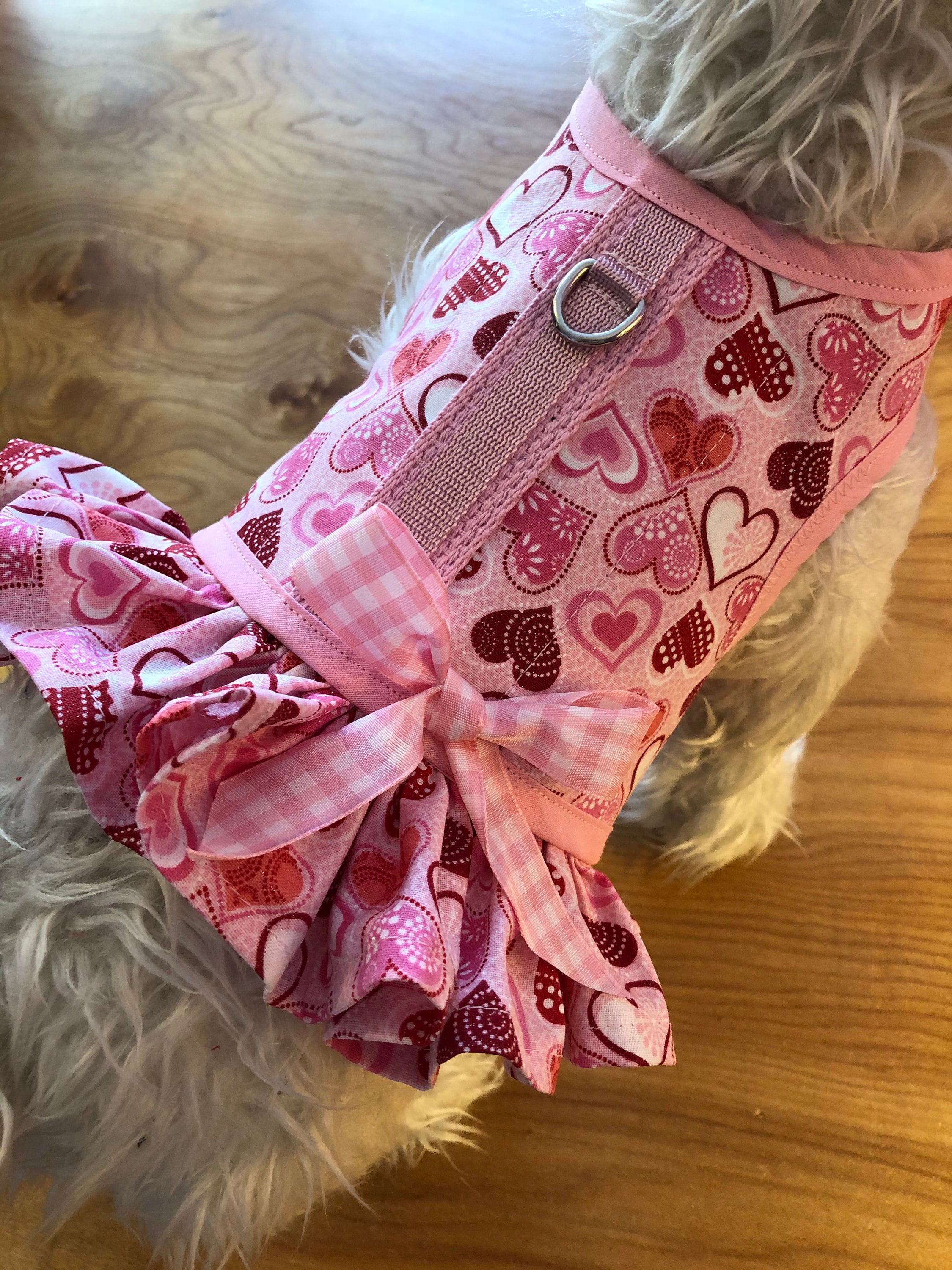 Valentine Pink Hearts Small Dog Ruffle Harness, Dog Harnesses, Pet ...