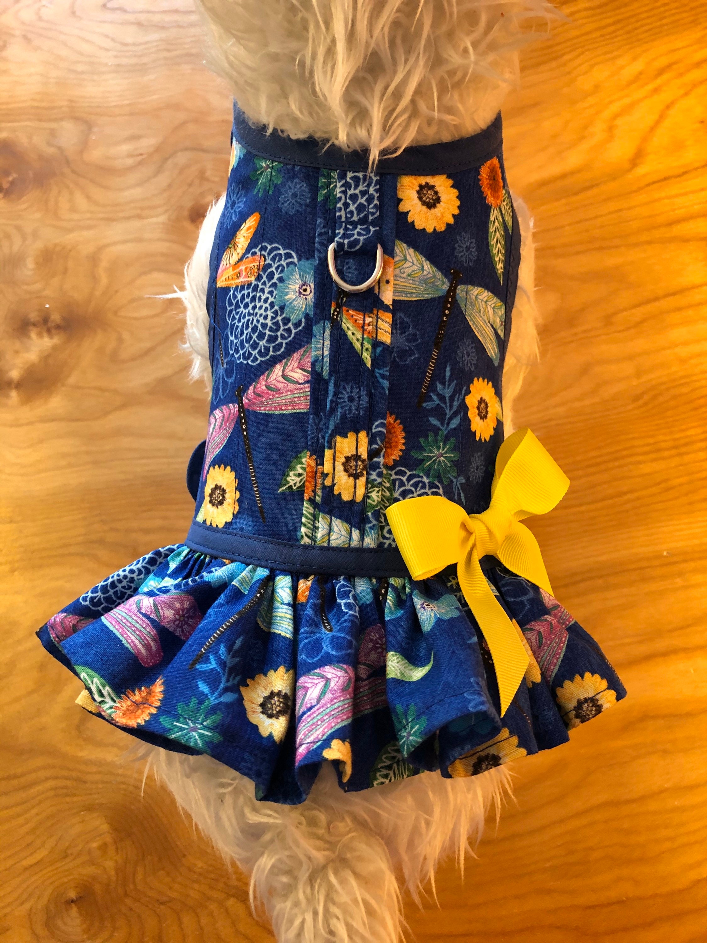Dragonfly II Print Small Dog Ruffle Harness , Made in USA, Pet Clothing ...