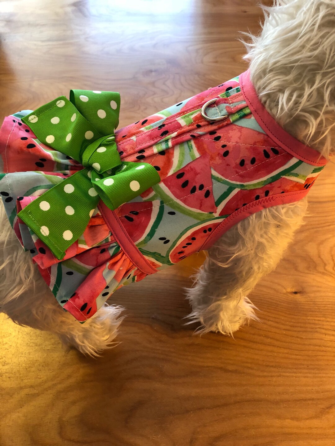 Summer Watermelon Ruffle Dog Harness Made in USA, Dog Dress, Dog ...
