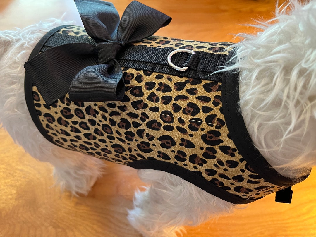 Cotton Leopard Small Dog Harness With Bow Made in USA, Dog Harnesses ...