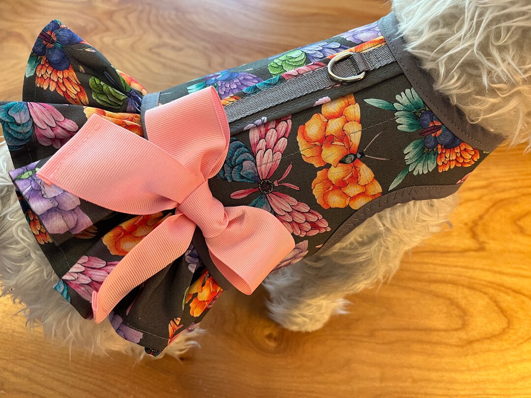 Butterfly Print Small Dog Ruffle Harness, Made in USA, Dog Harnesses ...