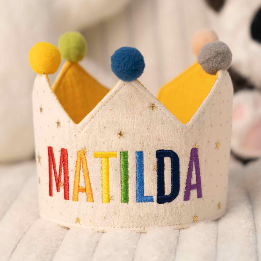 Colorful Embroidered Name Baby Birthday Crown, Children’s Birthday Hat ...