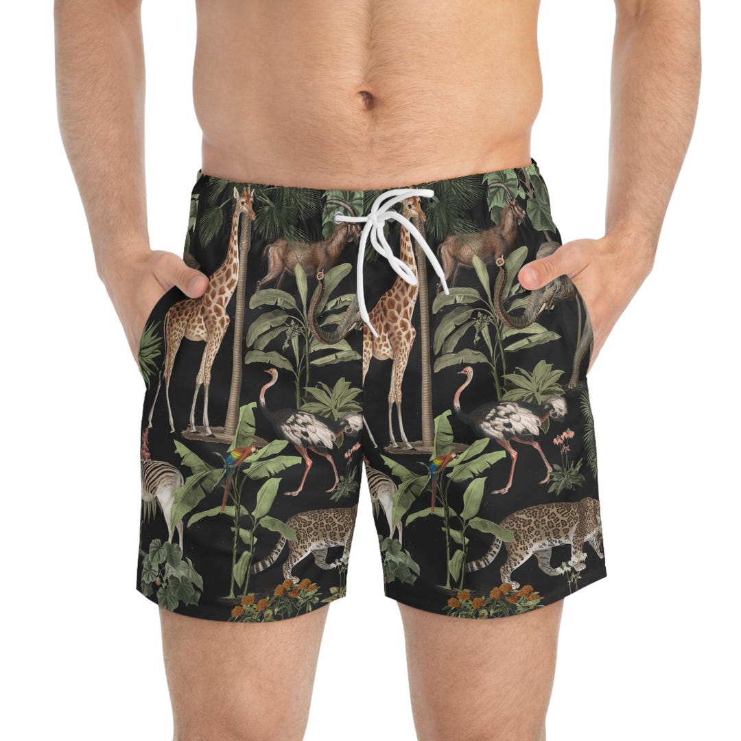 Men's Safari Swim Trunks: Tropical Jungle Print Beachwear - Etsy
