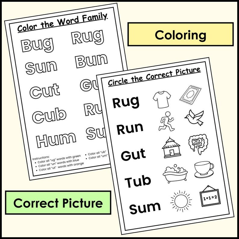 Short U Word Family Worksheets | CVC Words Phonics Activities for ...