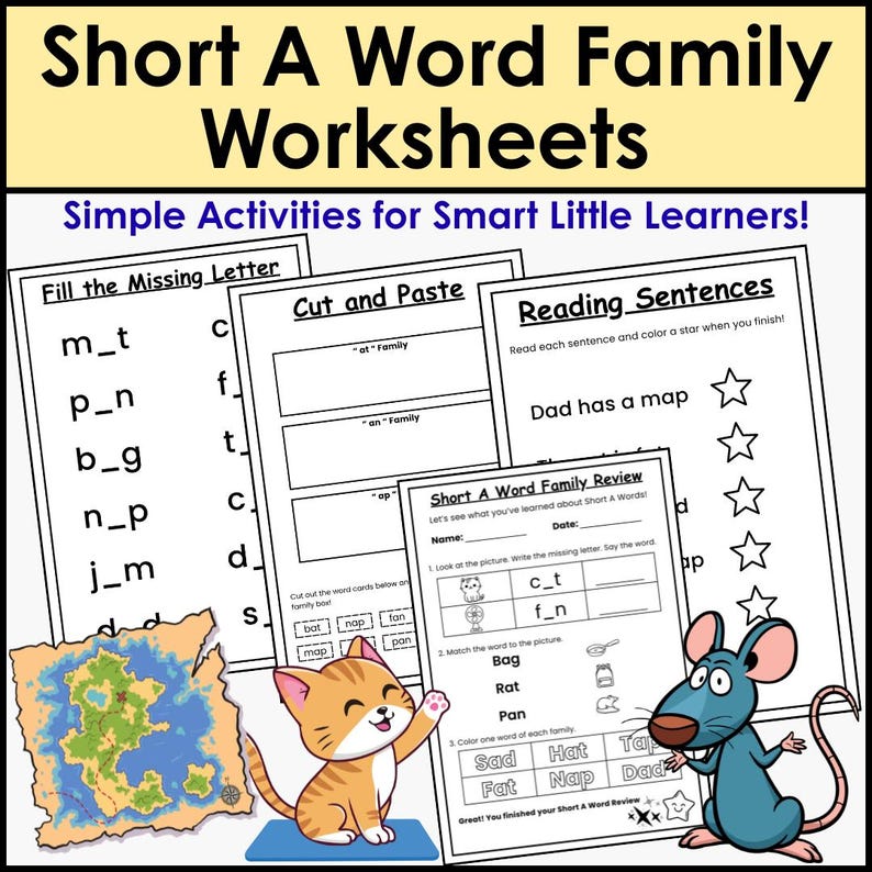 Short A Word Family Worksheets | CVC Words Phonics Activities for ...