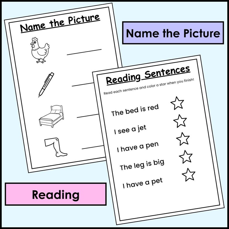 Short E Word Family Worksheets, CVC Words Phonics Activities for ...