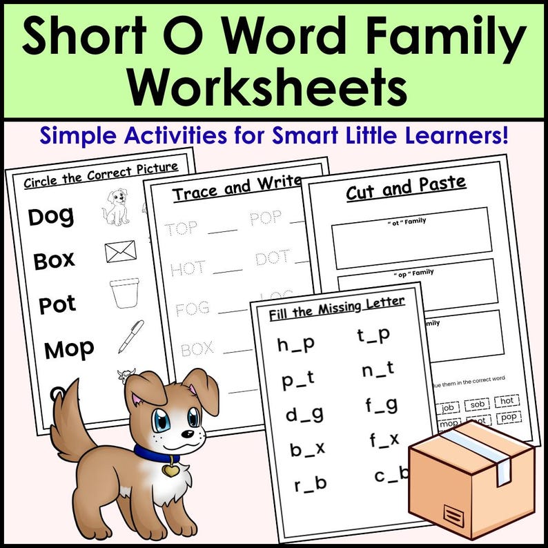 Short O Word Family Worksheets | CVC Words Phonics Activities for ...