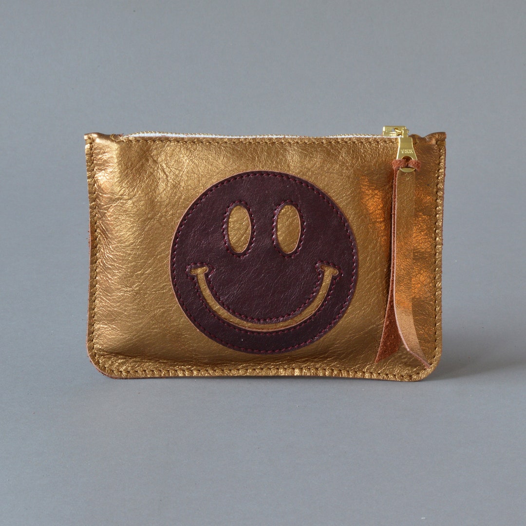 Smiley Face Leather Zip Coin Purse Card Wallet - Etsy