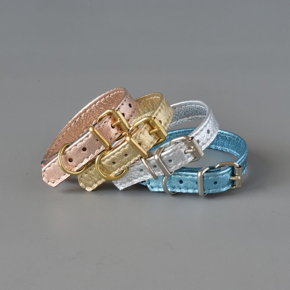 Real Leather Cat Kitten Collar Metallic. - Etsy
