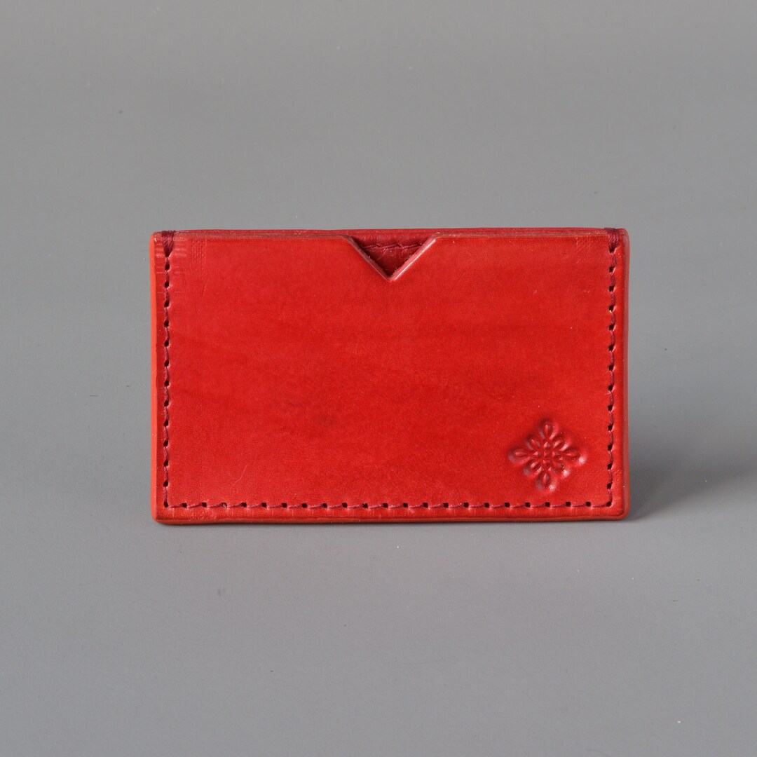 Red Leather Card Holder Wallet - Etsy