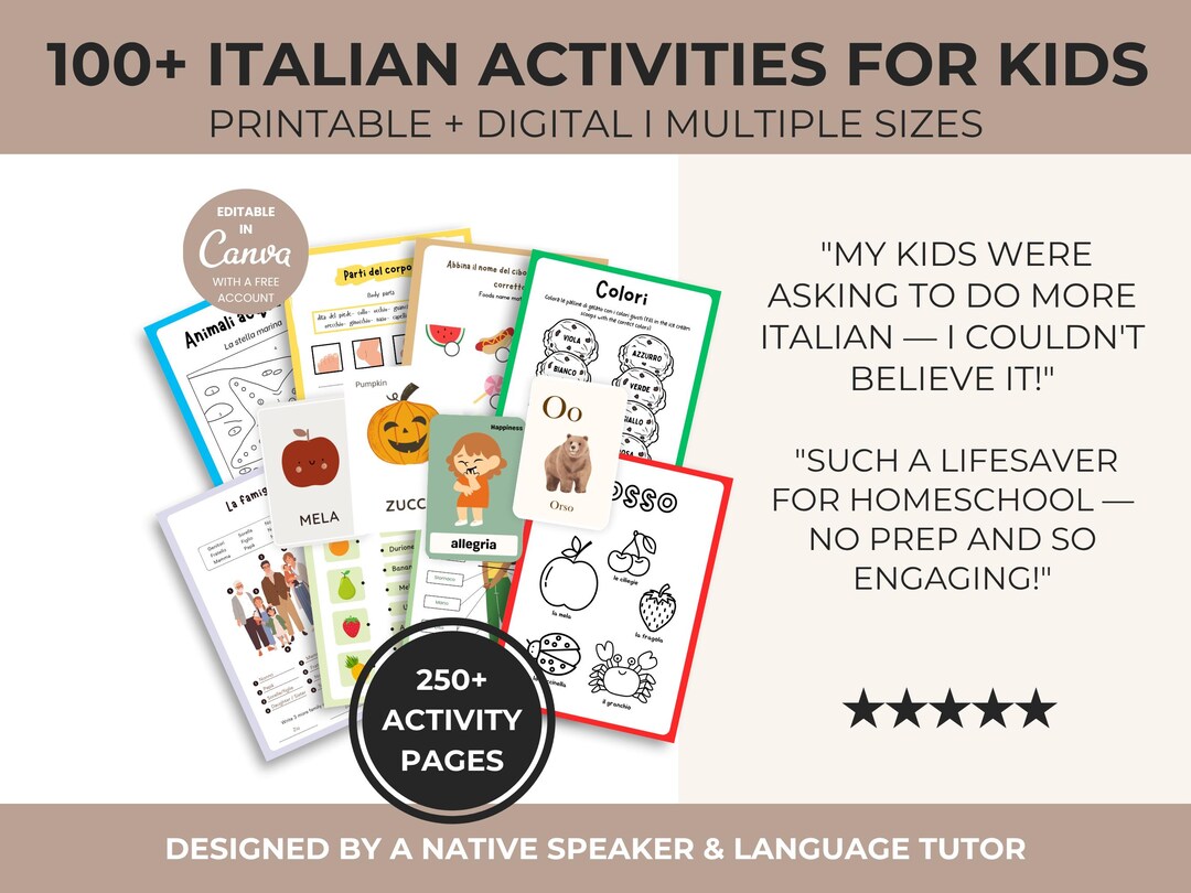 Full Italian Learning Pack for Kids – Flashcards + Workbook ...